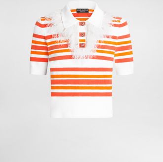 Dolce & Gabbana Polo-pullover Aus Gestreiftem Strick - Frau Blusen Und Tops Orange 38