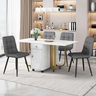 Generic Essgruppe 5-teilig - Tisch mit 4 St&uuml;hlen Set, klappbarer K&uuml;chentisch mit MDF-Platte & stabilem Metallgestell, ergonomische Polsterst&uuml;hle mit R&uuml;ckenleh