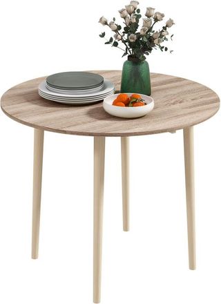 HOMCOM Table ronde de salle &agrave; manger cuisine pliable 2 abattants &oslash; 89 cm bois de pin aspect ch&ecirc;ne clair