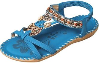 Generic Sandales Femme Grande Taille Plates Elegant Fleurs Boho Bout Ouvert Ext&eacute;rieur &Eacute;t&eacute; R&eacute;tro Sandales de Plage &Eacute;lasticit&eacute; Bride Cheville L&eacute;g&egrave;res Chaussures