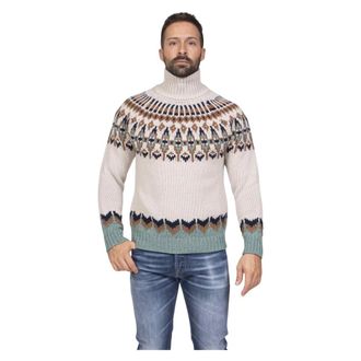 Dondup Maglia dolcevita regular in lana jacquard - - Knitwear - Herren - Beige - S