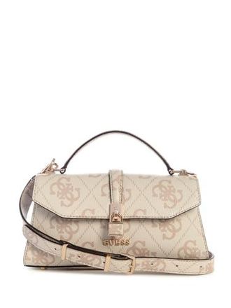 Guess Queensland Top Handle Flap Bag Dove Logo