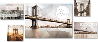 Eurographics Eurographics 5er New York Polygonal Set Leinwandbild, Leinwand, Beige, verschidene Größen, 5
