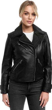 Tazzio Lederjacke Damen Echtleder gefütterte Jacke mit coolen Zipper-Details & Reverskragen F512 (Schwarz, S)