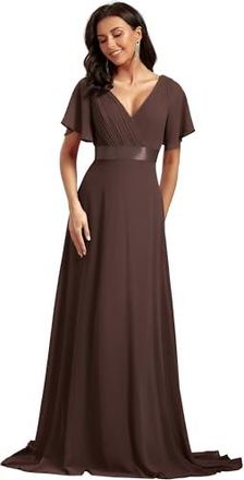 Ever-pretty Robe de soir&eacute;e en Double V-col et Manches Courtes Rose Brun Espresso 40