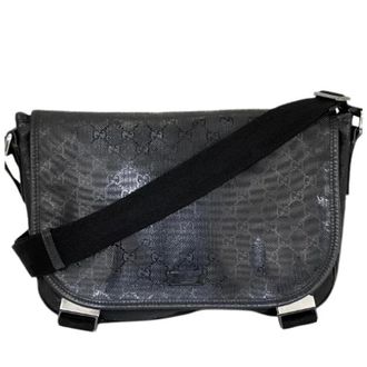 Gucci Sac bandouli&egrave;re Pre-owned Messenger GG Supreme Medium &agrave; double boucle et rabat - Homme - Pre-owned - Noir - Taille: ONE Size