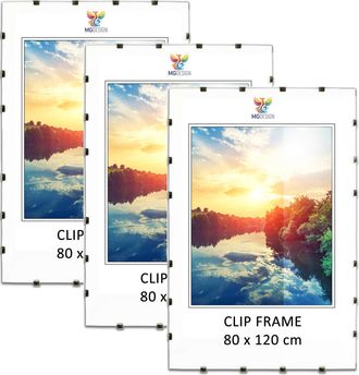MG Design Cliprahmen Set 3 St&uuml;ck in 80 x 120 cm - Rahmenlose Bilderrahmen mit Acrylglas & HDF-R&uuml;ckwand f&uuml;r Fotos, Poster & Puzzle, vertikal & horizontal