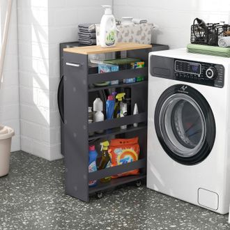 Giantex Badezimmerschrank Schmal, Nischenschrank Badezimmer, Nischenregal 20cm Breit, Platzsparender Badschrank, Nischenwagen Rollwagen mit Rollen, 47,5x20x80