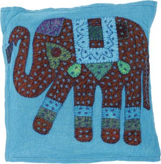 Guru Shop Indische Kissenh&uuml;lle, Besticktes Elefanten Ethnostyle Kissen - T&uuml;rkisblau, Baumwolle, 40x40 cm