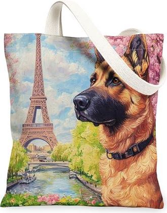 Generic Sac fourre-tout en toile motif chien malinois belge printanier 33 x 38,1 cm, tour romantique, sac d&eacute;picerie r&eacute;utilisable pour femme, motif animal de c