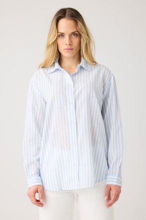 Knowledge Cotton Apparel Damen vegan Shirt Loose Stripe Blau