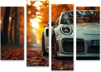 Islandburner Bild auf Leinwand Herbstlicher Porsche im Sonnenuntergang Bilder Wandbilder Poster