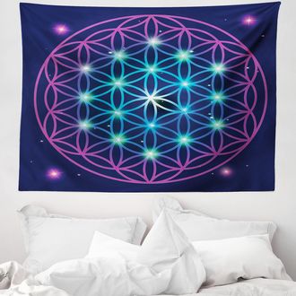Abakuhaus Mandala Wandteppich, Ombre Blume des Lebens aus Weiches Mikrofaser Stoff Waschbar ohne Verblassen Digitaldruck, 150 x 110 cm, Indigo