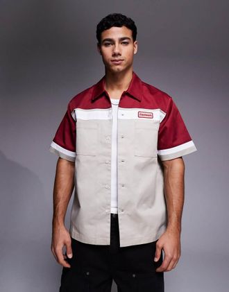 Icecream Parlor - Arbeitshemd in Beige mit Kontrasteins&auml;tzen in Rot-Neutral