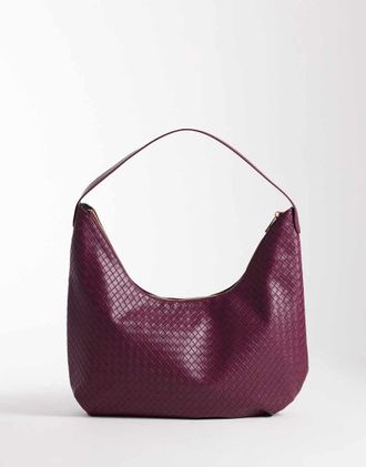 Glamorous Oversize-Schultertasche aus Kunstleder in Flechtoptik in Pflaume-Burgunderrot