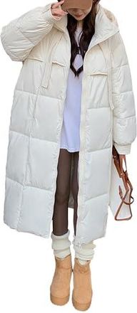 Generic Long doudoune pour femme chaude dhiver d&eacute;contract&eacute;e &agrave; capuche parka &eacute;paisse avec fermeture &eacute;clair vers le haut avec poches, blanc, XXL