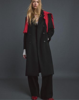 Stradivarius manteau droit en feutre noir