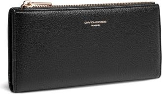 David Jones Portefeuille Compagnon Femme Simili Cuir - Porte-Cartes Long Porte-Monnaie Cuir synth&eacute;tique PU - Poche &agrave; Billets et Pi&egrave;ces - Noir