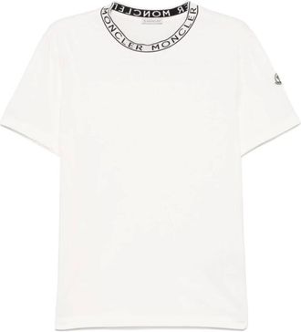 Moncler Homme, Tops, Blanc, Taille: L T-shirt en coton avec logo au col