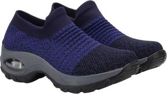 BESTONZON JOINPAYA Chaussures de Sport L&eacute;g&egrave;res pour Femme Sneakers en Maille Tiss&eacute;e Bleu-Gris Taille 36 Semelle &agrave; Coussin dair Respirante Chaussures D&eacute;contract&eacute;