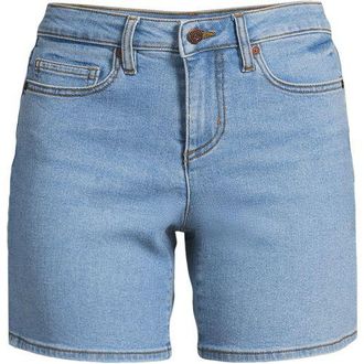 Lands End Recover Jeansshorts Mid Waist 18 cm, Damen, Gr&ouml;&szlig;e:48 plus, Blau, Elasthan/Baumwoll-Mischung/Polyester-Mischung, by Lands End