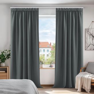 Deconovo Blickdichte Gardine mit Kräuselband Dicke Verdunkelungsgardinen Küche Fenster, 260x140cm(HöhexBreite), Dunkelgrau, 2er Set