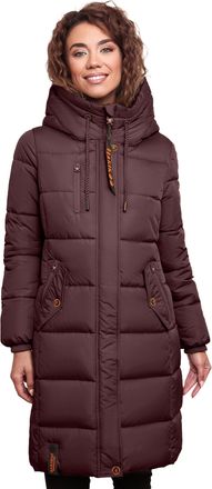 Marikoo Damen Wintermantel Winterjacke mit Kapuze Steppmantel B941 [B941-Yuik-Weinrot-Gr.XS]