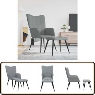 vidaXL Relaxsessel mit Hocker Hellgrau Stoff - Sessel - Relaxsessel - Bequemlichkeit - Wohnraum Dekoration - Grau