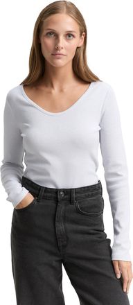Tom Tailor Damen 1048968 Slim Fit Langarmshirt mit Glitzer-Effekt, 40001-White Glitter, XXL