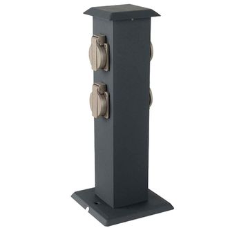 ETC Shop Design 4-fach Au&szlig;en Steckdose Garten Hof Park Terrassen Edelstahl Energie Strom Verteiler IP44 S&auml;ule grau 39,5 cm