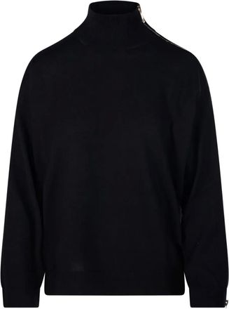 Nude Stehkragen-Pullover mit Reißverschlussdetail - Schwarz