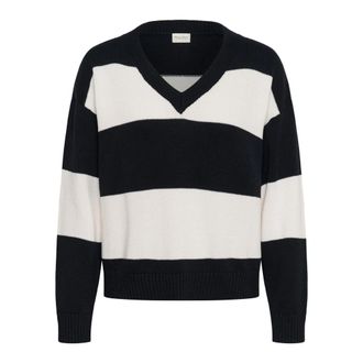 Part Two Tofu Streifen V-Ausschnitt Strickpullover - - Knitwear - Damen - Blau - 2XL