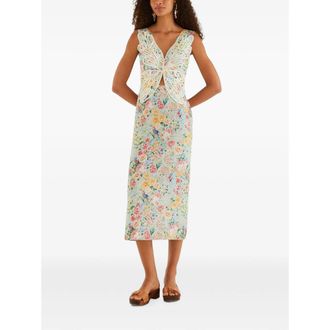 Farm Rio Rendeira Butterfly-appliqu&eacute; Floral-print Midi Dress