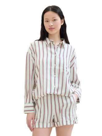 Tom Tailor Damen Basic Oversized Leinen-Shirt, multicolor vertical stripe, XXL