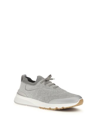 Brunello Cucinelli Mens Techno Cotton Knit Sneakers Runners Coke+latte+silver+bianco-Ambra-Grigio Upper: Cotton; Sole: Rubber Coke+latte+silver+bianco/ambra/grigio
