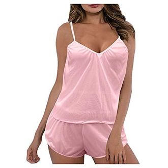 Generic Noir Bustier Mode Sexy Pyjamas Sans Manches Femmes Sous-v&ecirc;tements V&ecirc;tements de Nuit Ensemble Short Femme Bretelles Ensemble, Rose, XL