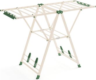 Giantex Klappbarer W&auml;schest&auml;nder, h&ouml;henverstellbarer Kleiderst&auml;nder mit Fl&uuml;geln, 16 Trockenst&auml;be & Klammern f&uuml;r Socken, Trockenst&auml;nder mit Regal f&uuml;r Innen- & 