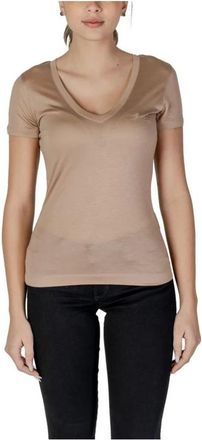 Guess Femme, Tops, Beige, Taille: 44 FR Haut Beige en Lyocell à Manches Courtes
