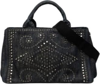 Prada Sac bandouli&egrave;re en denim clout&eacute; doccasion - Femme - Pre-owned - Noir - Taille: ONE Size