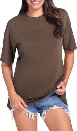 Generic Haut d&eacute;t&eacute; surdimensionn&eacute; &agrave; manches courtes 2025 pour femme - T-shirt ample d&eacute;contract&eacute; basique - Coupe ample - Col rond - Joli t-shirt solide tendance