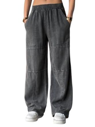 ORANDESIGNE Femme Pantalon de Jogging Effet Denim Pantalon Jogging Long Ample et à Jambes Larges avec Taille élastiquée