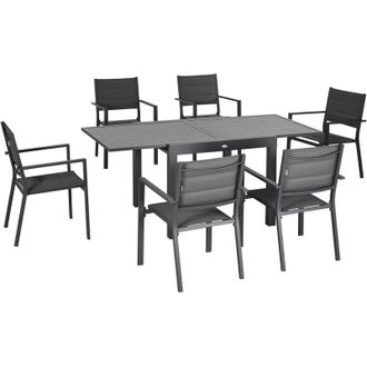 OUTSUNNY Ensemble de jardin 6 personnes chaises empilables table extensible 90/180L cm alu. textil&egrave;ne gris