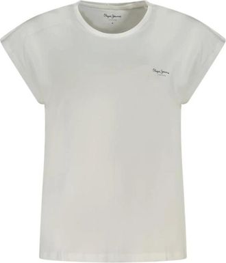 Pepe Jeans London Femme, Tops, Blanc, Taille: 40 FR T-shirt Blanc en Coton &agrave; Col Rond