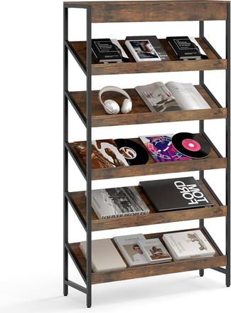 Costway HOMASIS B&uuml;cherregal mit 6 Ebenen, Standregal aus Metallrahmen & Holz, industrielles Aufbewahrungsregal bis zu 70 kg tragen, Ausstellungsregal Lagerreg