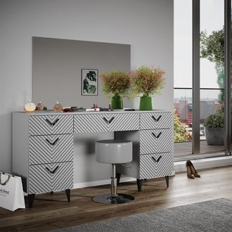 Vicco Schminktisch Grau Anett 150x78.1x45 cm - Frisiertisch, Schubladen f&uuml;r Ordnung im Chaos