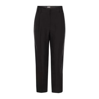 Brunello Cucinelli Femme, Pantalons, Noir, Taille: 42 FR Mh126P8292 Pantalon pliss&eacute; &agrave; jambe droite