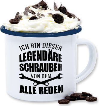 Shirtracer Emaille Tasse Blechtasse - Job & Beruf Geschenk - Ich bin dieser legend&auml;re Schrauber von dem alle reden - 300 ml - Wei&szlig; Blau - arbeit auto schrauben e