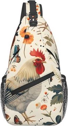 Generic Sacoche Bandouliere Coq Fleur Papillon L&eacute;ger Sacs &agrave; Bandouli&egrave;re R&eacute;glable Sac &agrave; Poitrine pour Camping Homme Femme
