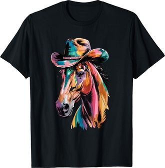 Rodeo Vibrant Cowboy Pferdekopf im Hut - Western Art Tee T-Shirt