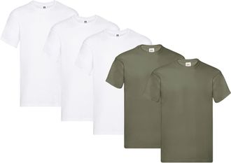 Fruit Of The Loom Herren T-Shirt Original T M L XL XXL 3XL 4XL 5XL auch Farbsets, 3Weiss 2Olive, XXL (5er Pack) + 1HL-Kauf Notizblock